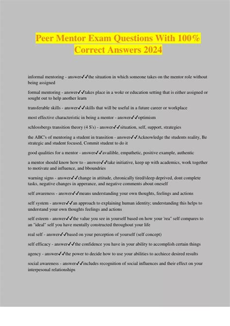 Peer Mentor Exam Questions With 100 Correct Answers 2024 Peer Recovery Support Specialist