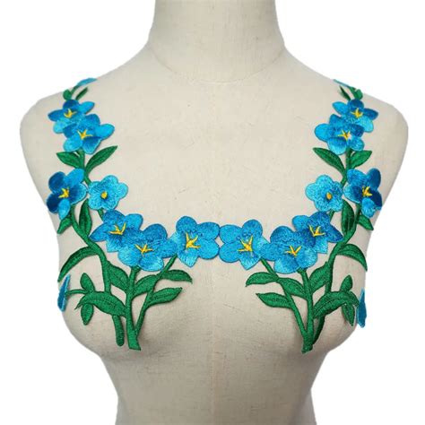 푸른 꽃 잎 장미 자수 패브릭 아플리케 바느질 패치 트리밍 이브닝 드레스 Diy 웨딩 장식 2 개패치 Aliexpress