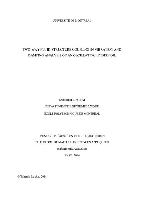 Pdf Two Way Fluid Structure Coupling In Vibration And Damping Analysis Of An Oscillating Hydrofoil