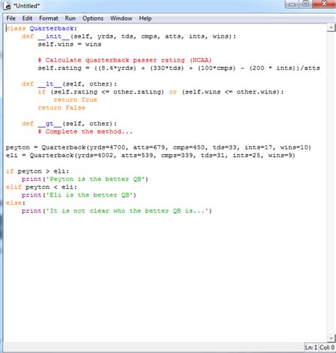 Solved Python Complete The Gt Method A Quarterback