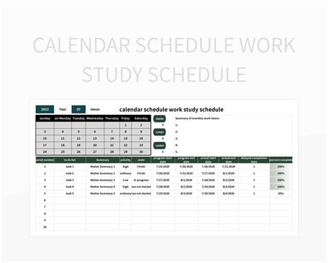 Calendar Schedule Work Study Schedule Excel Template And Google Sheets File For Free Download