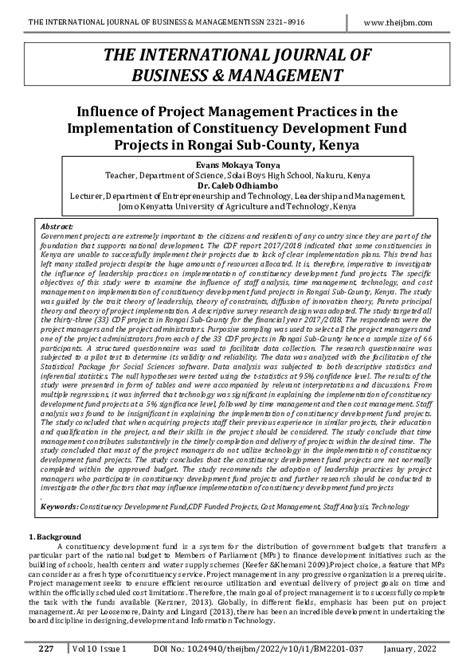 Pdf Influence Of Project Management Practices In The Implementation Of Constituency