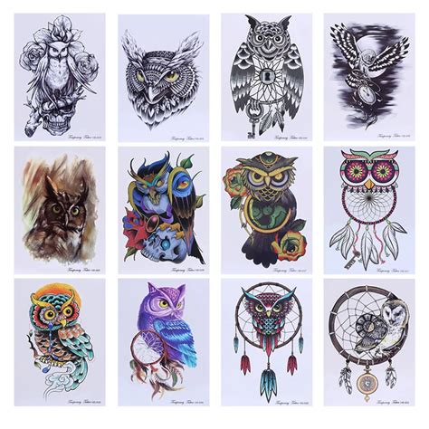 Красочные рисунок временная татуировка наклейка Сова водонепроницаемые наклейки для боди арта