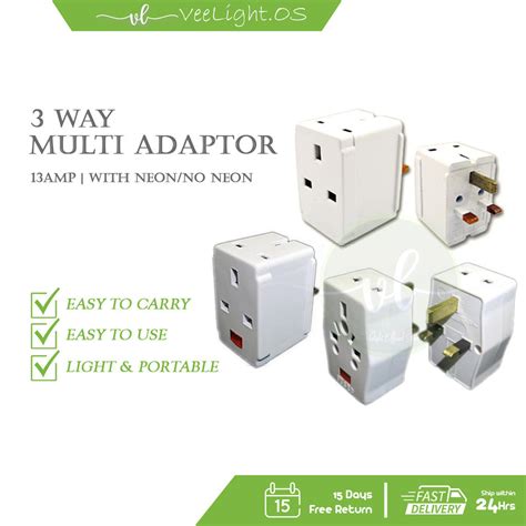 3 Way 13a Multi Universal Socket Adaptor Travel Extension Plug Multi Adapters Socket Charger