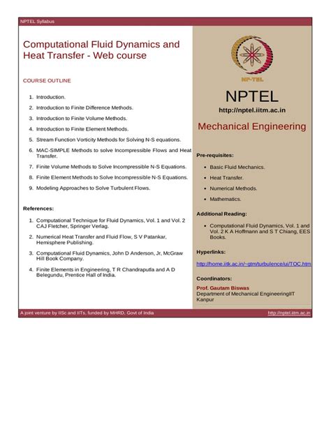 Nptel Syllabus For Cfd And Heat Transfer Pdf