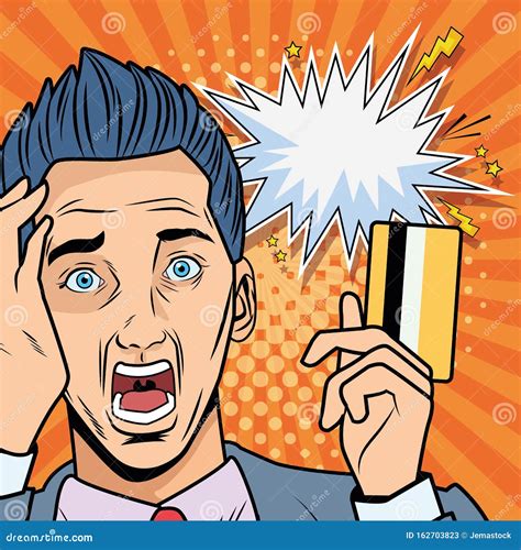 Businessman Stressed With Credit Card Pop Art Style Character Stock