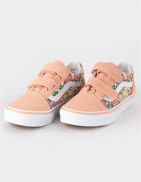 Vans Old Skool Girls Velcro Sneakers Peach 3 Tillys
