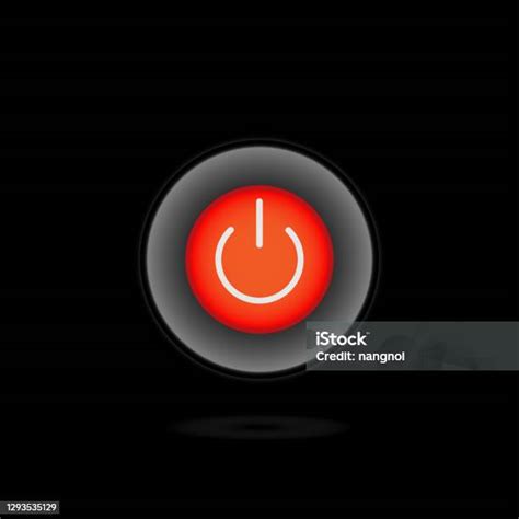 오프 푸시 스타일 전원 버튼에서 On Off 버튼은 검은색 배경의 빨간색 아이콘으로 둘러싸여 있습니다 권위에 대한 스톡 벡터