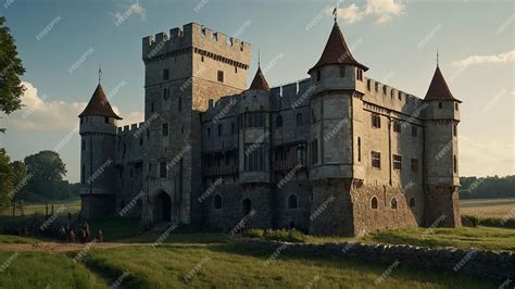 Medieval Manor Depicting Feudal System Castle Vassals Serfs And Knights