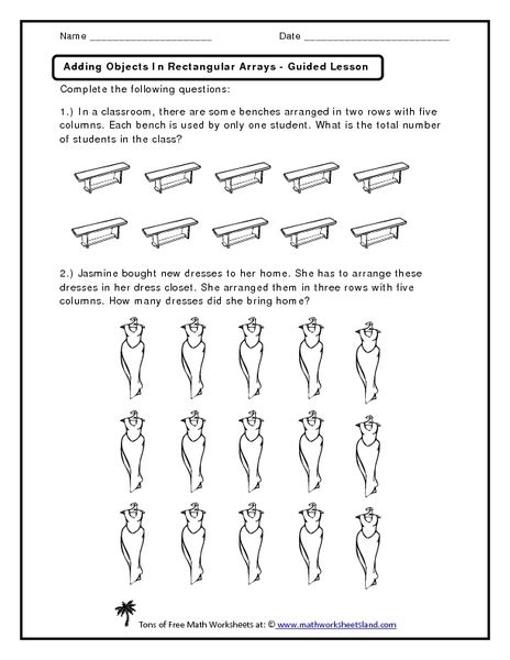 Adding Objects In Rectangular Arrays Worksheet For 1st Grade Lesson Planet