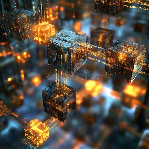 Abstract Digital Network Glowing Cubes And Orange Lines Stock Illustration Illustration Of