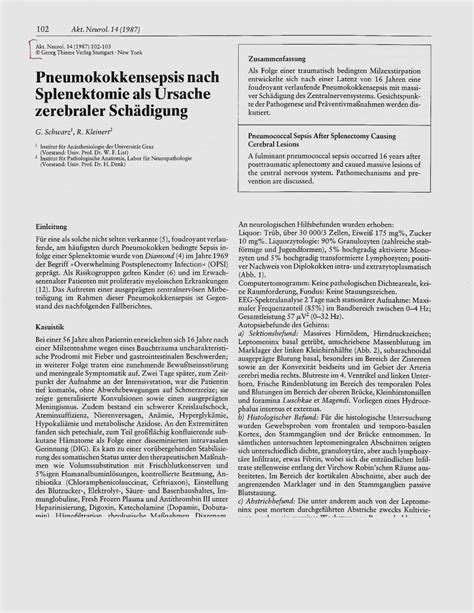 Pdf [pneumococcal Sepsis After Splenectomy Causing Cerebral Lesions[