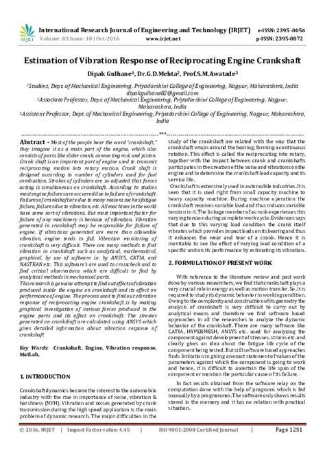 Pdf Irjet Estimation Of Vibration Response Of Reciprocating Engine