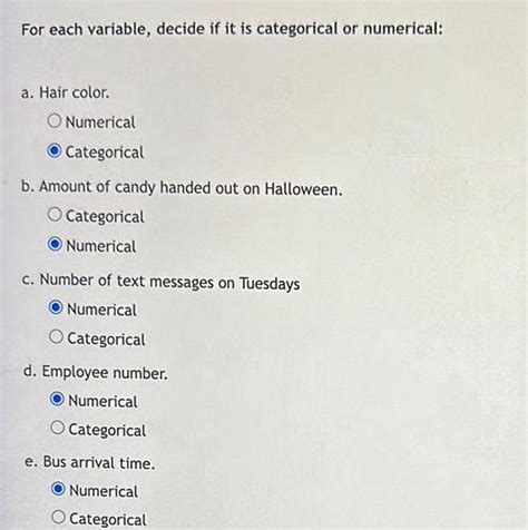 Answered For Each Variable Decide If It Is Categorical Or Numerical A Kunduz