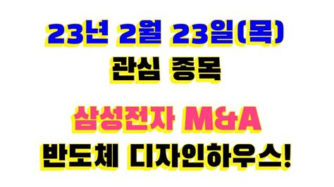 2023년 02월 23일 목요일 관심종목 삼성전자 디자인하우스 관련주 에이디테크놀로지 가온칩스 케이피에프 에스비비테크 비대면 진료 셀바스헬스케어 인성정보 디스