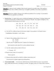 Lab 9 Hypothesis Testing Calculator Activity Solutions Docx STAT 1400 Lab 9 Confidence