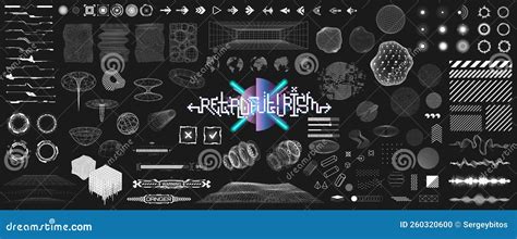 Retro Futuristic Shapes Tech Cyberpunk User Interface Elements For Ui