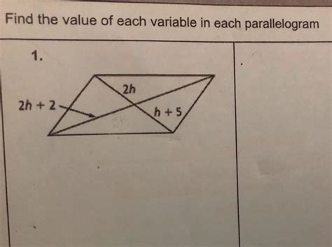 Solved Find The Value Of Each Variable In Each Parallelogram