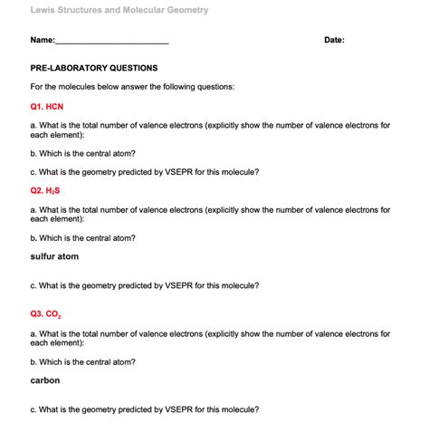 Solved Lewis Structures And Molecular Geometry Name Date Chegg Com
