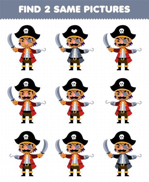 Образовательная игра для детей найди две одинаковые фотографии милого мультяшного капитана