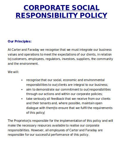 Free 10 Corporate Social Responsibility Policy Templates In Pdf Ms Word