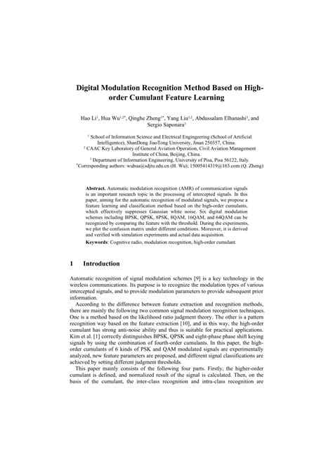 Pdf Digital Modulation Recognition Method Based On High Order