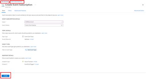 Azure Portal Wont Let Me Create A Subscription To An Azure Event Grid Topic Create Button