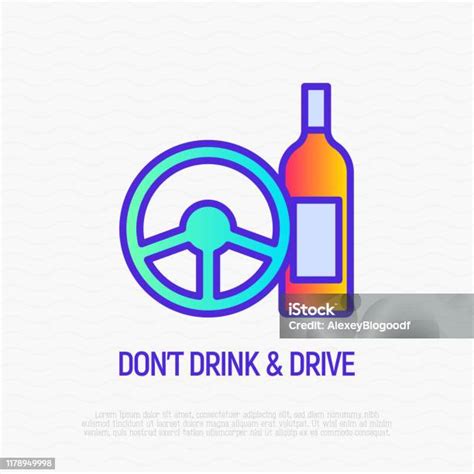 운전과 운전하지 마십시오 스티어링 휠과 병 가는 선 아이콘입니다 경고 기호의 현대 벡터 그림입니다 마실 것에 대한 스톡 벡터 아트 및 기타 이미지 Istock