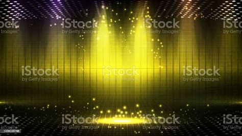 빈 무대 경기장 경기장 Spotlgiht 무대 배경의 추상 미래 노란색 배경 0명에 대한 스톡 벡터 아트 및 기타 이미지 0명 공연 광선 Istock