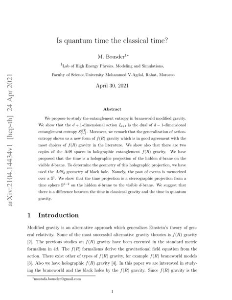 Pdf Is Quantum Time The Classical Time