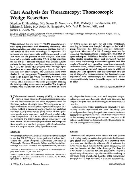 Pdf Cost Analysis For Thoracoscopy Thoracoscopic Wedge Resection