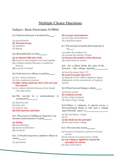 Mcq Of Basic Electronics 3110016 Basic Electronics GTU Studocu
