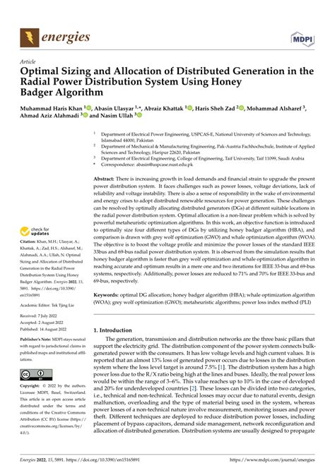Pdf Optimal Sizing And Allocation Of Distributed Generation In The Radial Power Distribution