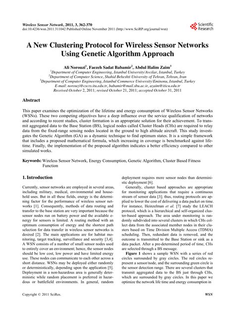 Pdf A New Clustering Protocol For Wireless Sensor Networks Using Genetic Algorithm Approach