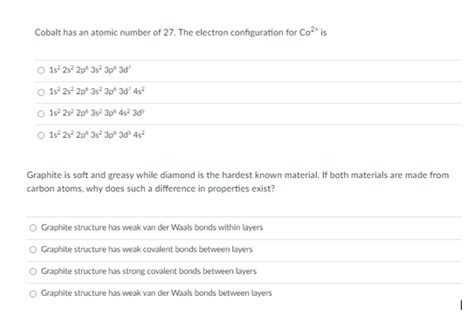 Solved Cobalt Has An Atomic Number Of The Electron Chegg Com
