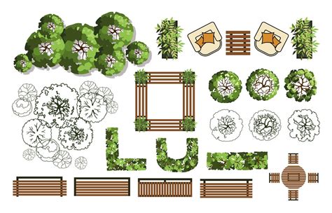 Top View Elements For The Landscape Design Plan Trees And Benches For Architectural Floor Plans