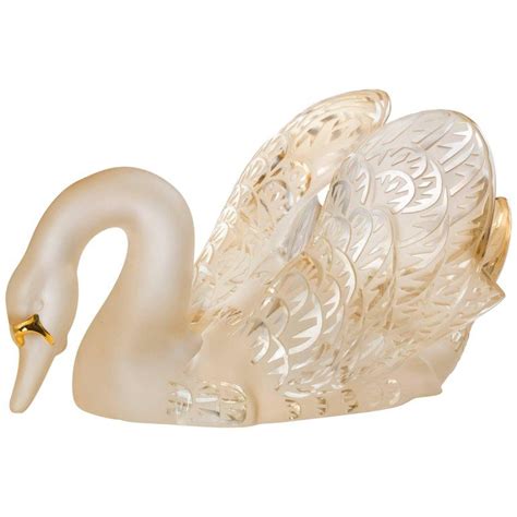Lalique Swan Head Down Figuresculpture In Gold Luster Crystal