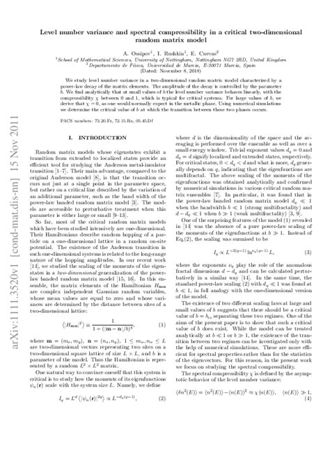 Pdf Level Number Variance And Spectral Compressibility In A Critical Two Dimensional Random