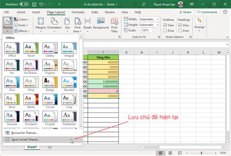 sử dụng chủ đề theme trong excel học excel cơ bản viettuts