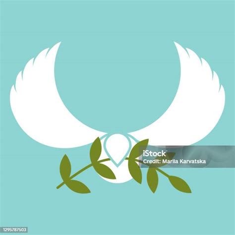 부리에 녹색 올리브 가지와 평화의 추상 벡터 이미지 비둘기 파란색 배경에 고립 된 비행 비둘기의 밝은 그림 엽서 카드 포스터 표지판 배너에 서명합니다 평화의 날 비둘기에