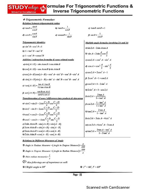 Formulae Trigonometric Functions Inverse Pdf