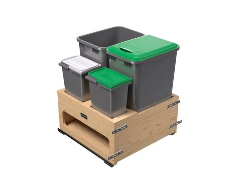 Rev A Shelf Wood Bottom Mount Waste Management Center Double 50 Qt W Two 8 L Waste Containers