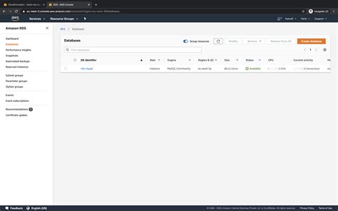 use cloudformation to create an rds mysql instance on aws