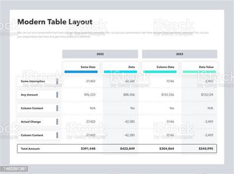 Modern Table Layout Template With Years Columns And A Total Sum Row