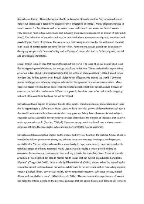 Sexual Assault Essay Grade B Sexual Assault Is An Offence That Is