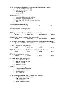 Skeletal System Exam Test By Mr M Teachers Pay Teachers