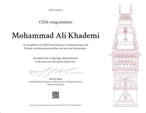 Cs50 Pythonprogramming Harvarduniversity Lifelonglearning Mohammad Ali Khademi