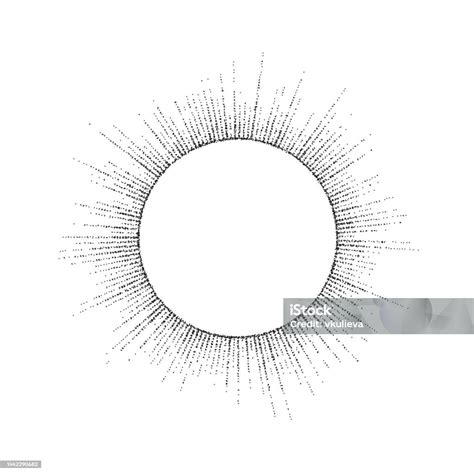 점선 선빔 라운드 프레임 검은 거친 햇살 텍스트 템플릿입니다 질감이 있는 스티플 광선 분리기 및 분배기 라벨 배지를 위한 빈티지 디자인 요소 벡터 점묘 기법에 대한 스톡