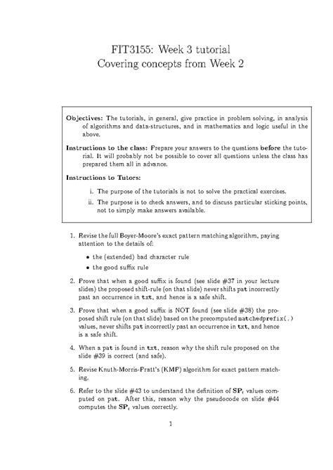Tute3 Fit3155 Week 3 Tutorial Covering Concepts From Week 2 Objectives The Tutorials In