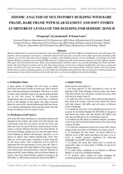 Pdf Seismic Analysis Of Multistorey Building With Bare Frame Bare